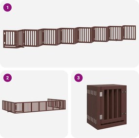 Zábrana pro psy s dvířky skládací 15 panelů hnědá 750 cm topol 3155661