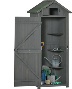 Outsunny zahradní skříňka zahradní přístřešek na nářadí s policemi asfaltová střecha okno dřevo šedá+zelená 77 x 54,2 x 179 cm | Aosom