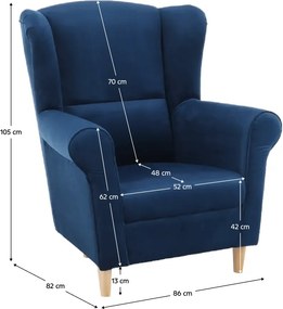 relaxační křeslo, ušák, dřevo/látka, nohy světlé/potah modrý, Tempo Kondela CHARLOT