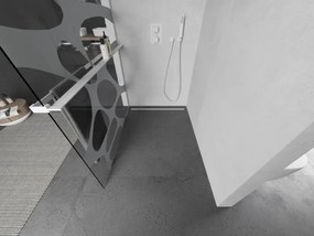 Mexen Kioto+, sprchová zástěna Walk-In s poličkou a věšákem 90 x 200 cm, 8mm čiré sklo bílý vzor, ​​bílý profil, 800-090-121-20-97