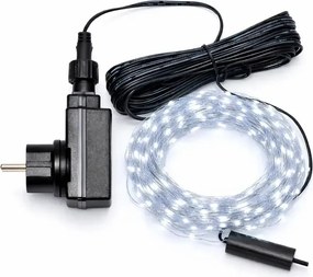 LED světelný řetěz, kapičky, 12 pramenů × 1,5 m , venkovní, ledově bílá, 180 diod, stříbrný kabel, IP44, vč. zdroje