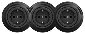 Kliklap - Trojitá retro zásuvka domovní s rámečkem SCHUKO 230V černá KA0018+2xKA0017+3xKA0107