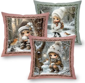 Sada 3 ks povlaků na polštářky WINTER GIRLS 45 x 45 cm