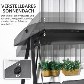 Outsunny Hollywood swing 2místná zahradní houpačka s nastavitelnou střechou, polštáře, houpací lavice s nosností až 220 kg, pro zahradu, balkon, tmav…