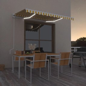 Automatická markýza LED a senzor větru 350x250 cm žlutá/bílá 3068893
