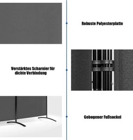 Costway 3 panelový dělič pokojů Skládací látková zástěna – 260 × 183 cm, šedá
