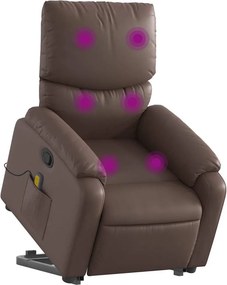 Zvedací masážní polohovací křeslo hnědé umělá kůže 3204895