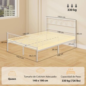 HOMCOM Postelový rám 140x190 cm s čelem, ocelovým roštem, úložným prostorem pod postel