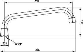 Aqualine, Univerzální výtokové ramínko k baterii, 25cm, typ-U, chrom, 15U250