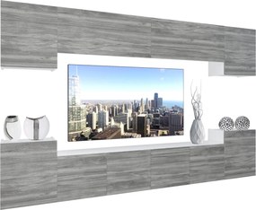 Obývací stěna Belini Premium Full Version šedý antracit Glamour Wood+ LED osvětlení Nexum 71 NEX 4/0/W/GW1/0/0/PP