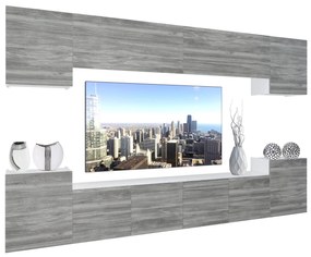 Obývací stěna Belini Premium Full Version šedý antracit Glamour Wood+ LED osvětlení Nexum 71