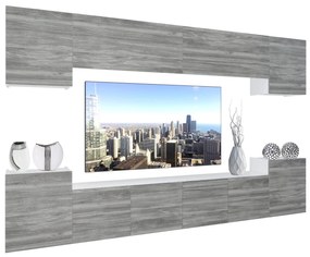 Obývací stěna Belini Premium Full Version šedý antracit Glamour Wood+ LED osvětlení Nexum 71  NEX 4/0/W/GW1/0/0/PP