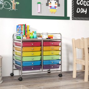 Costway Vozík s 12 stohovatelnými zásuvkami a amp; Úložná – průhledné barevné
