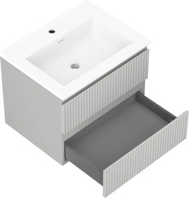 Mexen Rivel, koupelnová skříňka 60 cm s umyvadlem Otis, 2 zásuvky, drážkovaná, šedá matná/bílá, 91A20-06047-2-BFF62-W18M01