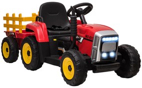 HOMCOM Elektrický tahač Dětské elektrické auto s přívěsem, dálkové ovládání, MP3, světlomety, 3-6KM/H, červené| Aosom