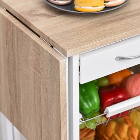 HOMCOM Skládací kuchyňský vozík s 6 koly, 1 zásuvkou a 3 kovovými koši - Multifunkční servisní vozík pro úložný prostor s nosností 50 kg, 97,2x37x77,…
