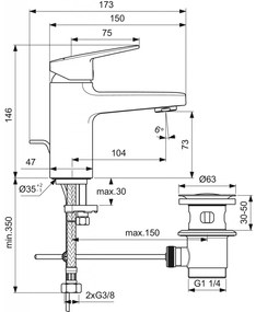 Ideal Standard Ceraplan - Umyvadlová baterie s kovovou odtokovou garniturou, černá matná BD214XG