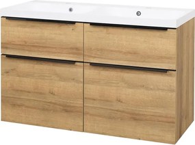 Mereo Mereo, Mailo, koupelnová skříňka s umyvadlem z litého mramoru 121 cm, bílá, dub, antracit, CN523MB