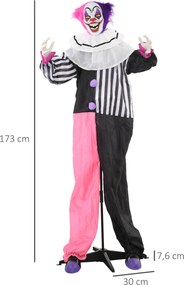 HOMCOM Strašidelný klaun Halloween dekorace, pohyblivý, funkce smíchu, růžová + fialová