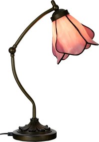 Stolní lampa Tiffany s růžovým stínidlem květ Bloom - 26*19*50 cm
