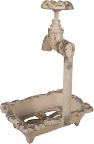 Béžová antik kovová mýdlenka s kohoutkem - 14*12*23 cm
