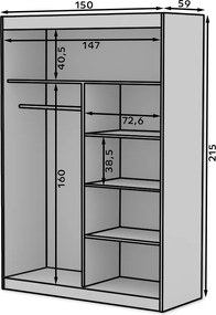 ADRK Furniture Posuvná skříň se zrcadlem ESTI 150