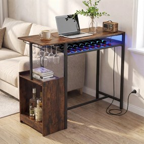 Costway Barový stůl s RGB osvětlením stojan na láhve držák na sklenice zásuvky