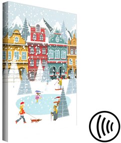 Obraz Zimní město: kluziště a měšťanské domy ve sváteční atmosféře