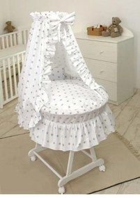 Proutěný košík pro miminko s kompletním vybavením bílý - bílé - šedé hvězdy