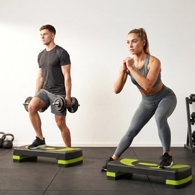 HOMCOM Aerobní stepper, výškově nastavitelné, pro vnitřní i venkovní použití, nosnost až 150 kg, 80 x 31 x 10-20 cm, Zelený