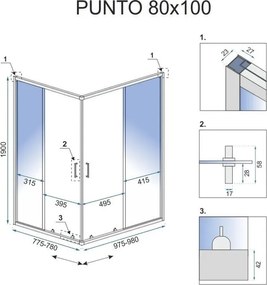 Rea Punto, sprchový kout s posuvnými dveřmi 80(dveře) x 100(dveře) x 190 cm, 5mm čiré sklo, zlatý lesklý profil, REA-K6442