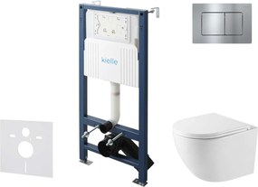kielle Genesis New - Set předstěnové instalace, kompaktního klozetu Oudee, Vortex Rimless+, sedátka softclose a tlačítka Gemini New III, lesklý chrom 30528SS44