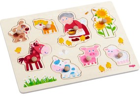 Dřevěné vkládací puzzle – babička Lena a její zvířátka