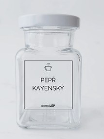 Samolepka na kořenky PEPŘ KAYENSKÝ průhledná 5 × 5 cm základní písmo