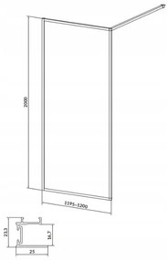 Cersanit Larga, Walk-In sprchová zástěna 120x200 cm, 8mm průhledné sklo, černý profil, S932-140