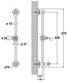 Nástěnná mosazná sprchová tyč v leskle stříbrné barvě s posuvným držákem 67 cm Antea – Sapho