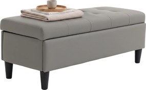 HOMCOM lavice s úložným prostorem 136L, velký úložný puf, podnožka 110x41x42 cm, přátelská k domácím mazlíčkům, umělá kůže šedá
