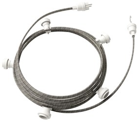 creative cables Hotový světelný řetěz LUMET 7,5 m je sestavený z 5 bílých objímek, háčku a zástrčky Barva kabelu: Šedá - CM03