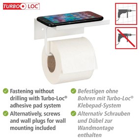 Bílý samodržící kovový držák na toaletní papír s poličkou Desulo – Wenko