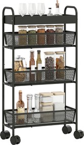 HOMCOM 4patrový úložný vozík, pojízdný vozík, 3 vysouvací koše, horní přihrádka 19 x 43,2 x 80 cm černá