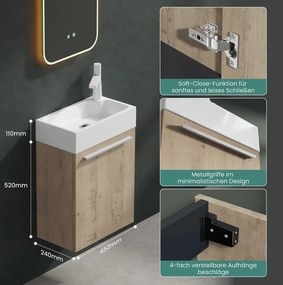 Design LED koupelnová skříňka s umyvadlem DOPORRO PISA vel.45cm WHITE Barva: eiche greige