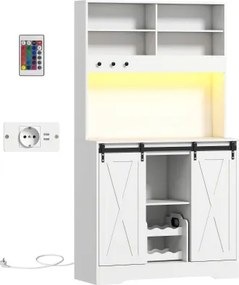 HOMCOM Kuchyňská skříňka se zásuvkami, LED světlem, držákem na láhve a posuvnými dveřmi, 100x38x180 cm, bílá