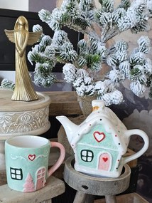 Zelená keramická konvička chaloupka Gingerbread Green - 21*10*15 cm / 600 ml