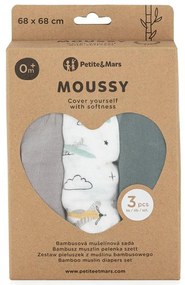 Bambusová mušelínová sada plenek 3 ks Moussy zelená 68x68 cm PETITE&amp;MARS