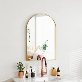 HOMCOM Zrcadlo se zakřivením, koupelnové zrcadlo, 60 x 90 cm, vysoké rozlišení, s rámem z hliníkové slitiny, pro ložnici, obývací pokoj, předsíň, zla…