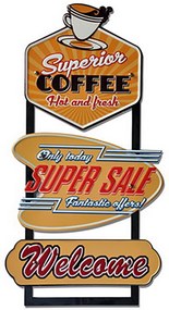Hnědo-červená nástěnná kovová cedule Superior Coffee - 40*2*77 cm