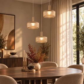 Designové závěsné svítidlo v barvě růžového zlata s jantarovým sklem vč. LED 3-stupňově stmívatelné 3-světelné Easylift - Fiera