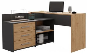 Rohový psací stůl s komodou DANY antracit/dub artisan