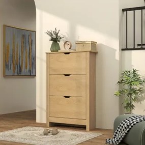HOMCOM Slim botní skříň pro 18 párů bot, 3 přihrádky se 2 nastavitelnými a odnímatelnými poličky, 72x26x112 cm, přírodní
