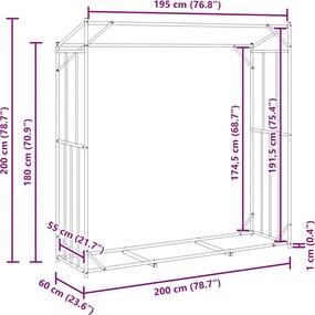 vidaXL Stojan na palivové dřevo s krytem proti dešti 200x60x200 cm [4104957]